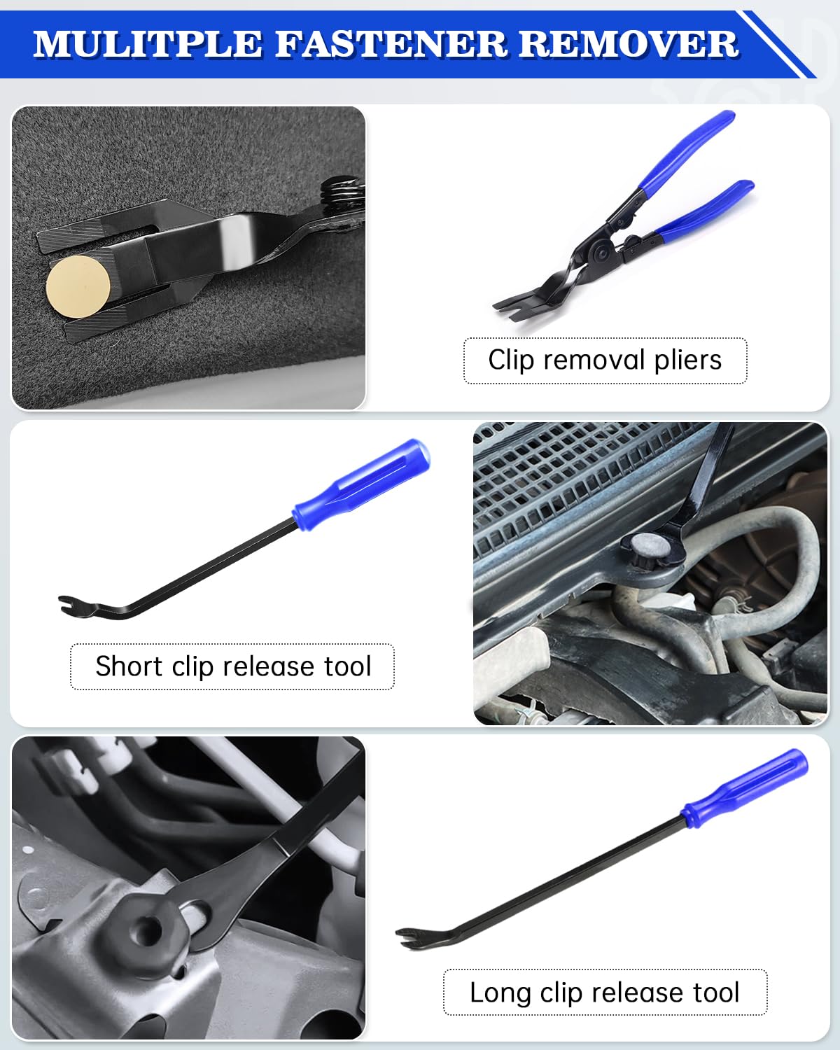Poraxy 19Pcs Trim Removal Tool, Car Panel Door Audio Dashboard Trim Removal Tool Kit, Auto Clip Pliers Fastener Remover Set, Plastic Pry Tool, Automotive Upholstery Removal Kit