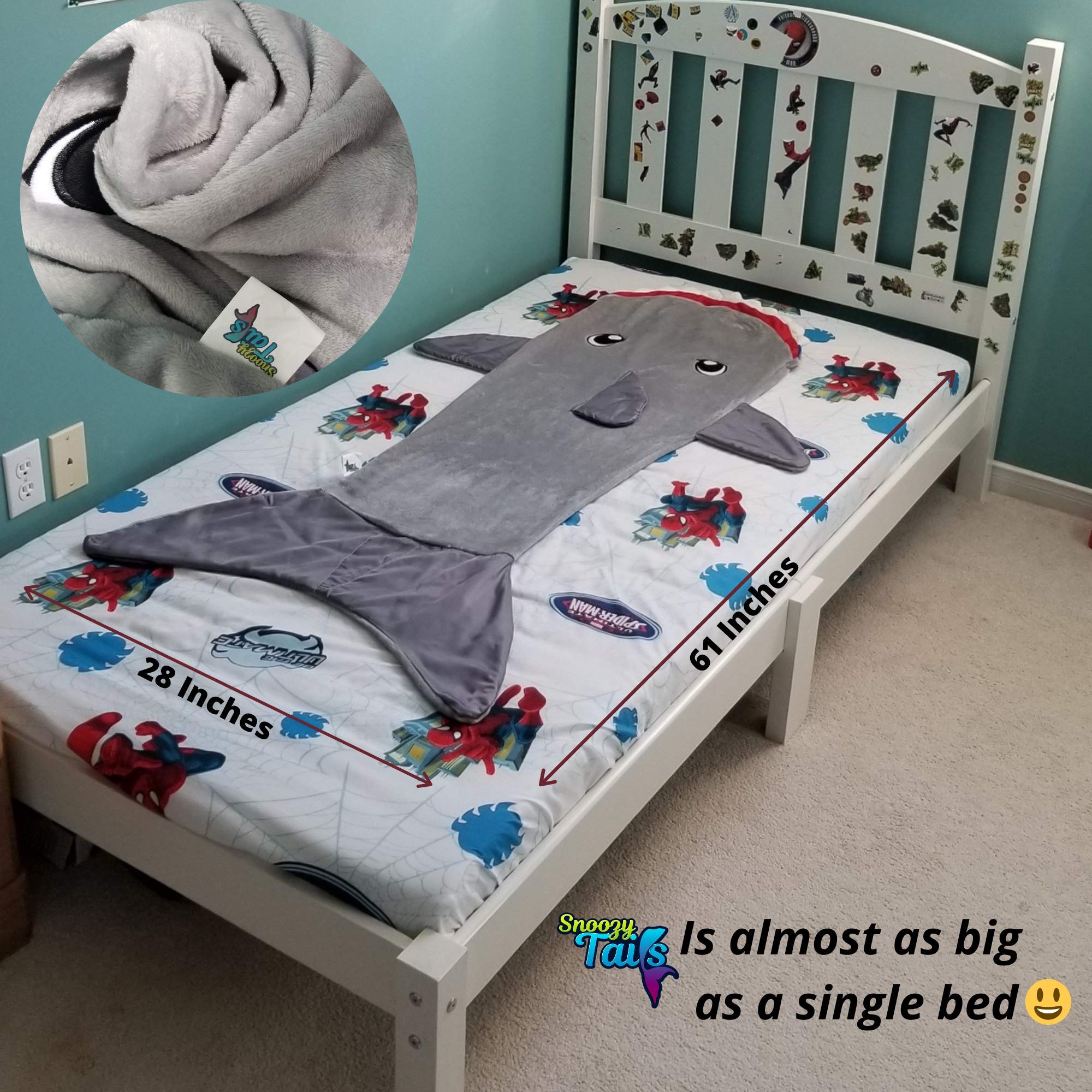 Shark Tail Animal Blanket for Boys. Soft Plush Shark Sleeping Bag Blanket for Kids with Gift Box. Blankie Fun Fin Gray. Snuggle Double-Sided Minky Fabric. Cozy for Boys Kids