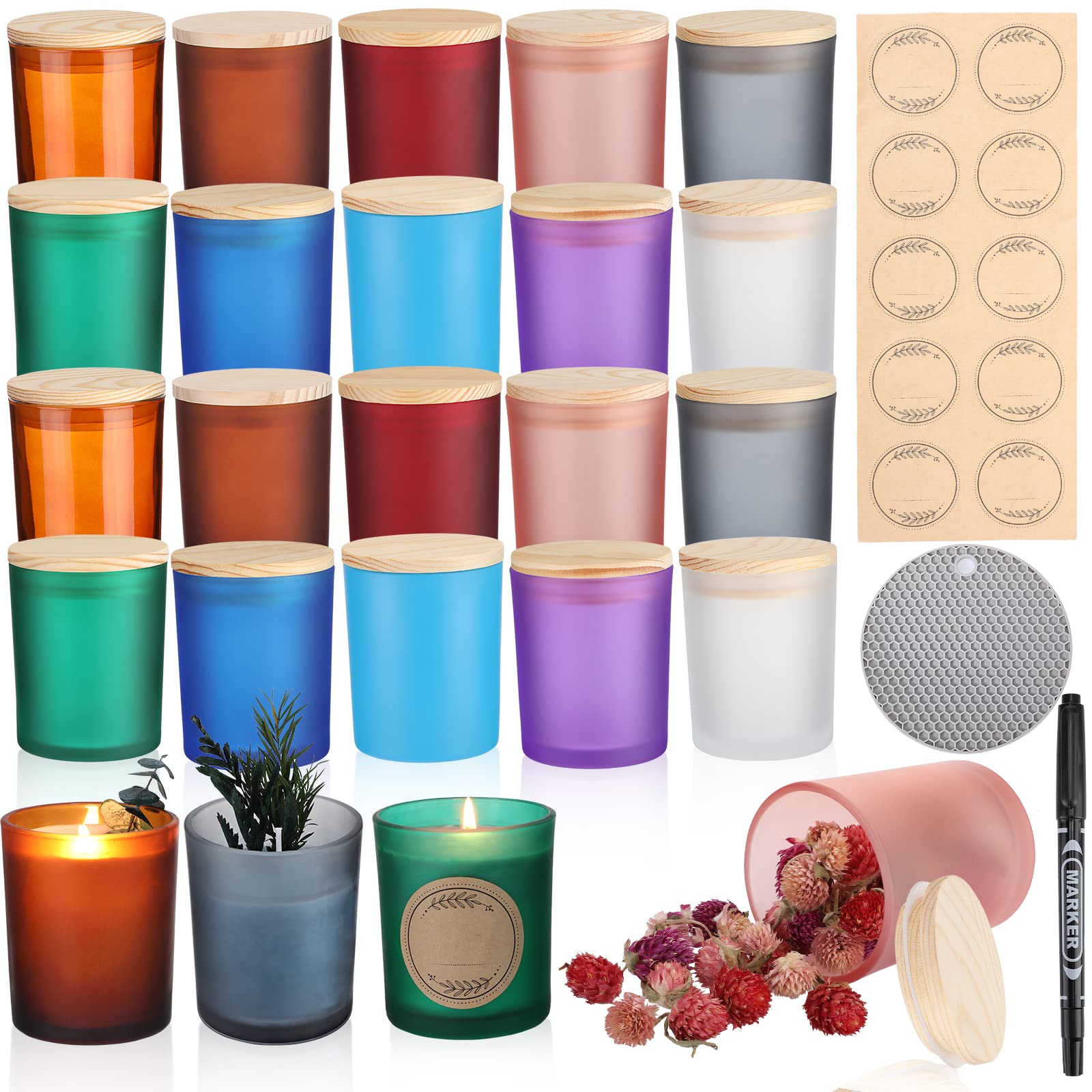 Nuogo 20 Pcs, 6 oz Frosted Empty Candle Tins with Lids for DIY Candle Containers Glass Jar making candle Kit for making candle Gifts