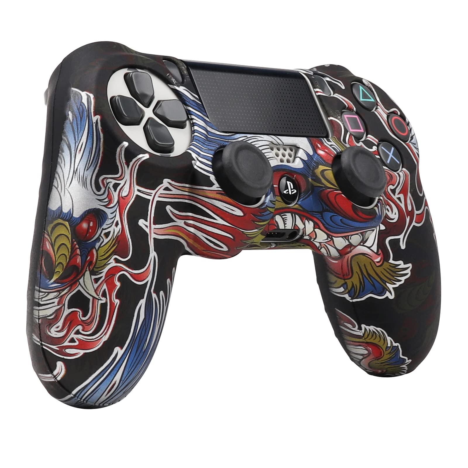 RALAN Dragon Design Controller Skin Silicone for PS4, Non-Slip Grip Cover Protector Compatible with Playstation 4/PS4 Slim/PS4 Pro Controllers with 12 Thumb Grip Caps