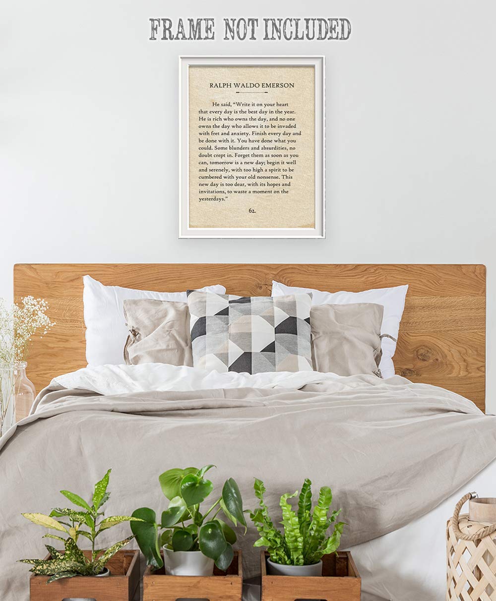 Ralph W Emerson - Write it on Your Heart That Every Day is the Best Day, Classic Home Room Decor, Inspirational Life Quote Wall Art, Book Page Style Gift, Choose Unframed Old Style Poster or Canvas