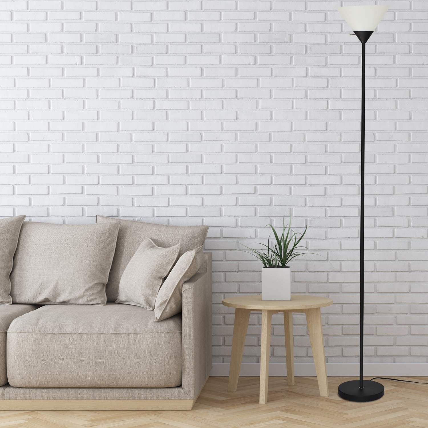 Torchiere Floor Lamp with Frosted Shade for Living Room and Bedroom (Black)