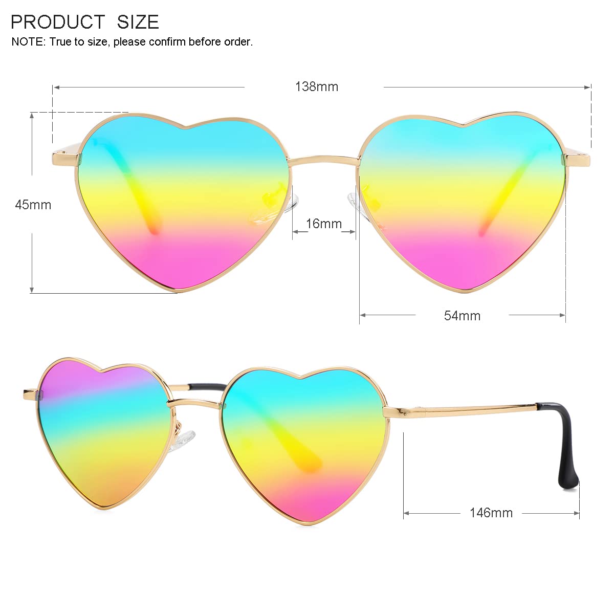 Polarized Heart Shaped Sunglasses for Women Metal Frame Cute Lovely Glasses 100% UV Protection (Gold/Pink+Gold/Grey)