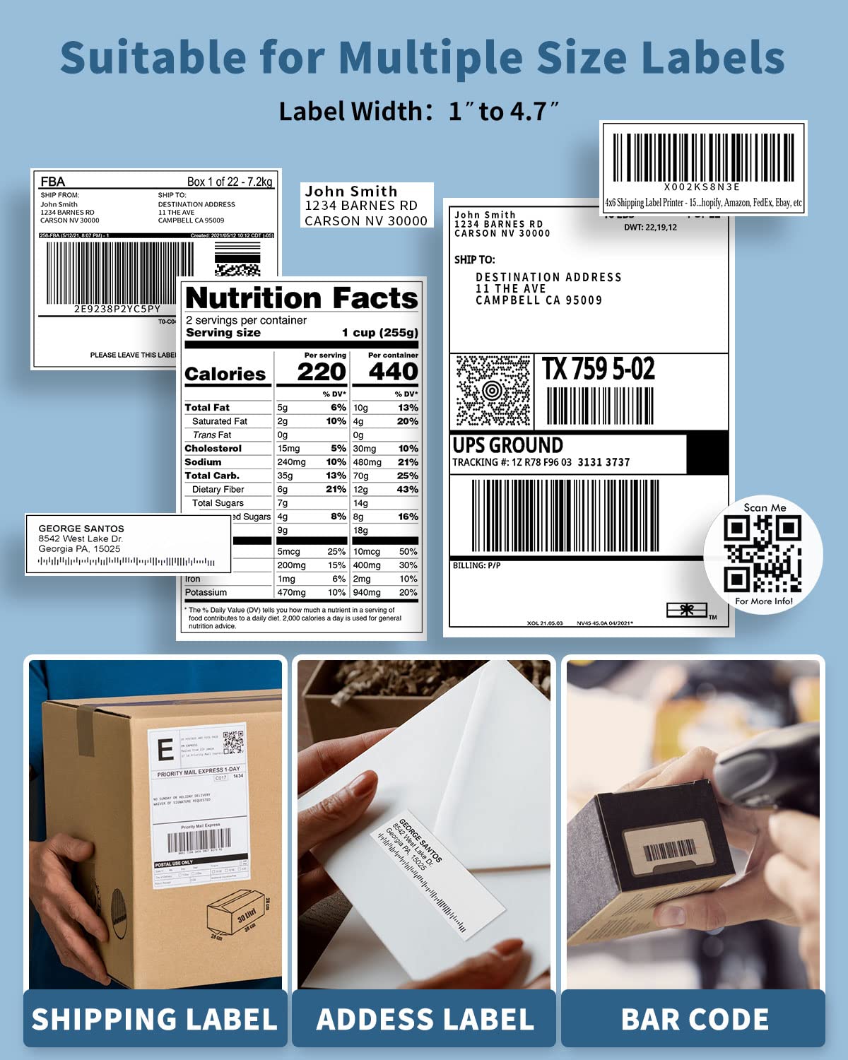 Thermal Label Printer, 4X6 Shipping Label Printer, Commercial Direct Desktop Label Printer for Shipping Packages Barcode Label Maker, Compatible with UPS, USPS, Etsy, Amazon,Shopify,Ebay