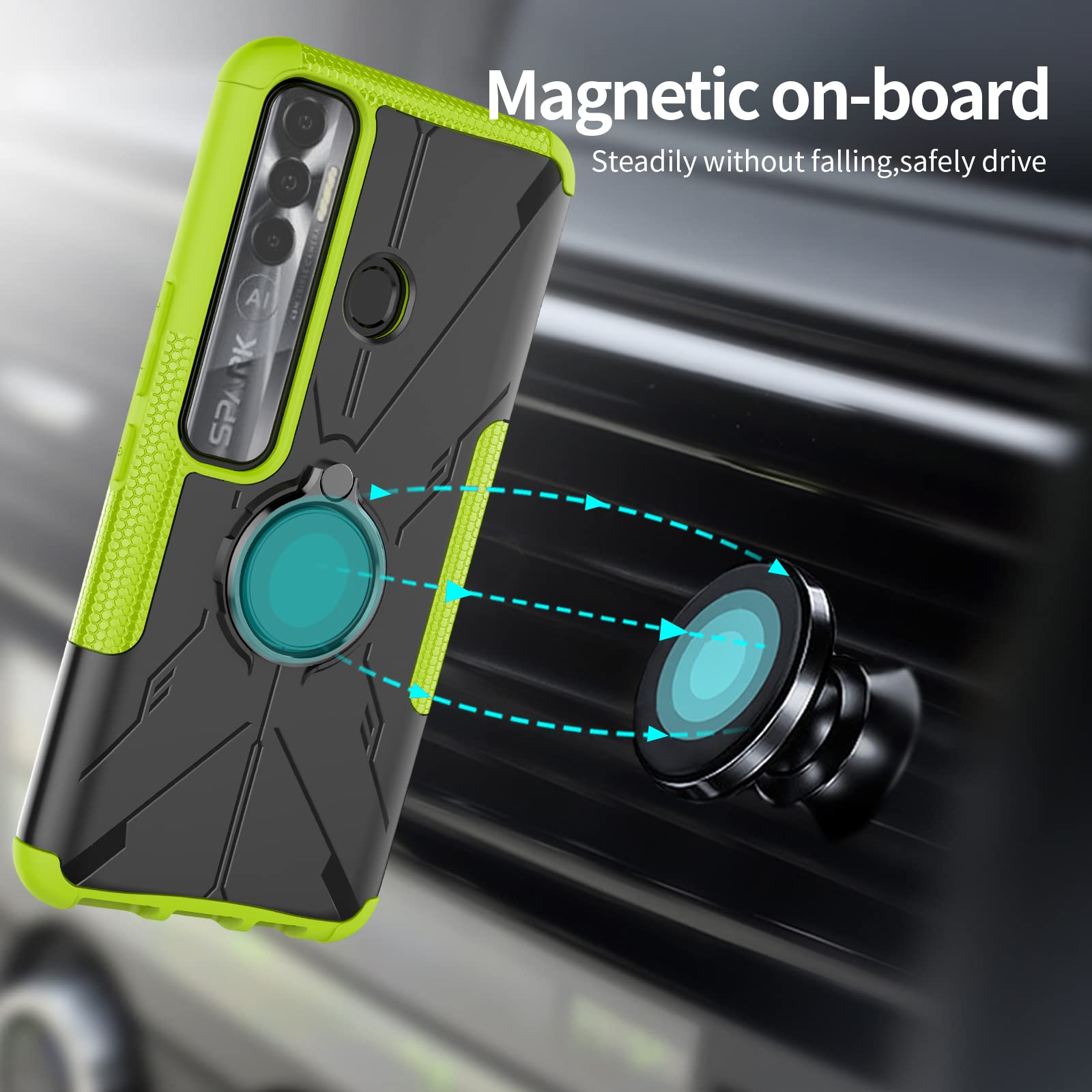YukeTop Cover for Tecno Spark 7 Pro Case, All-Inclusive Protection, Sturdy, Drop-Resistant, Rear Ring Holder, Cover Protection for Tecno Spark 7 Pro.(Black)