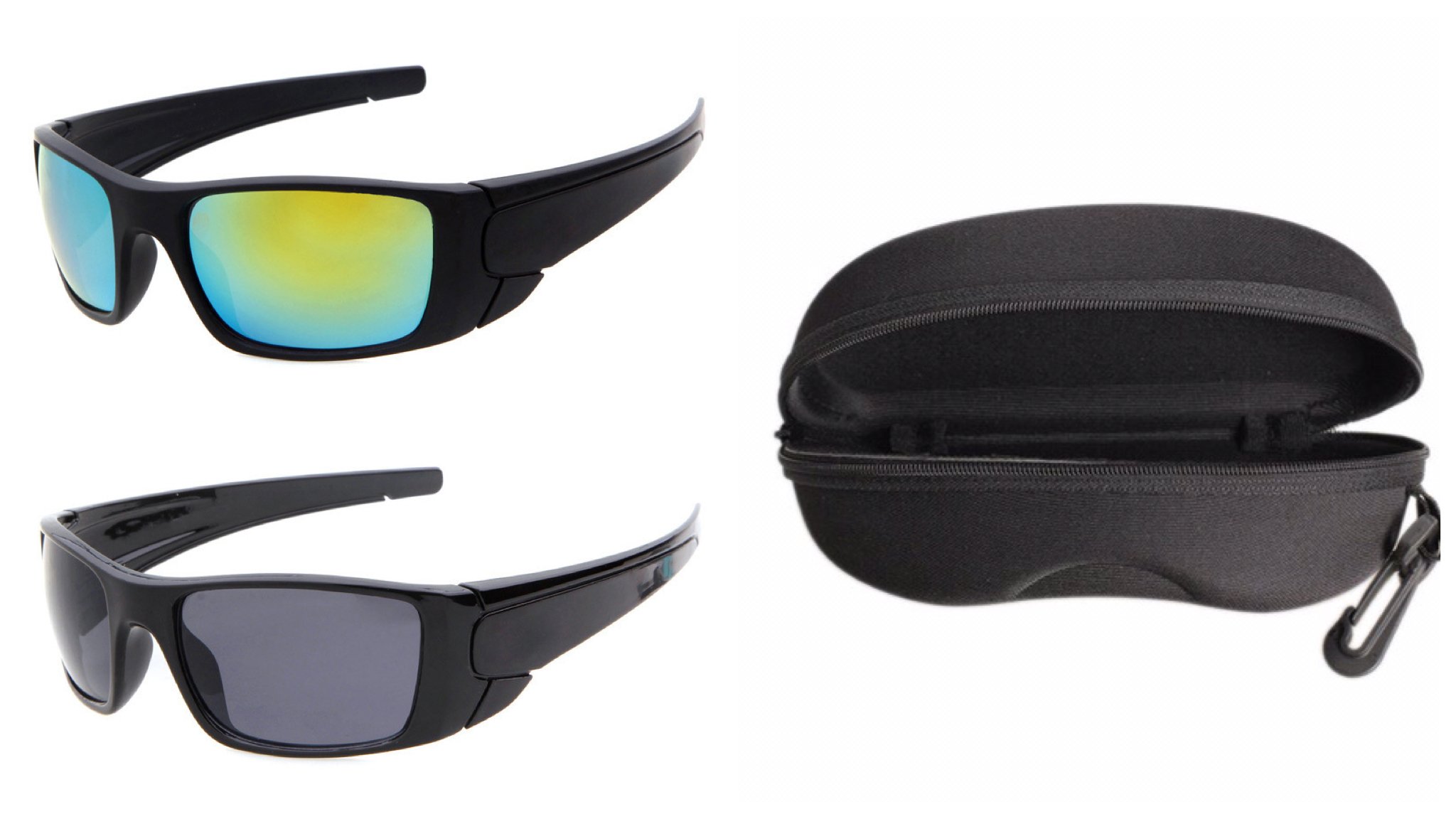 Polarized Sunglasses with Case - Unisex Sports Sunglasses (Black, Black)