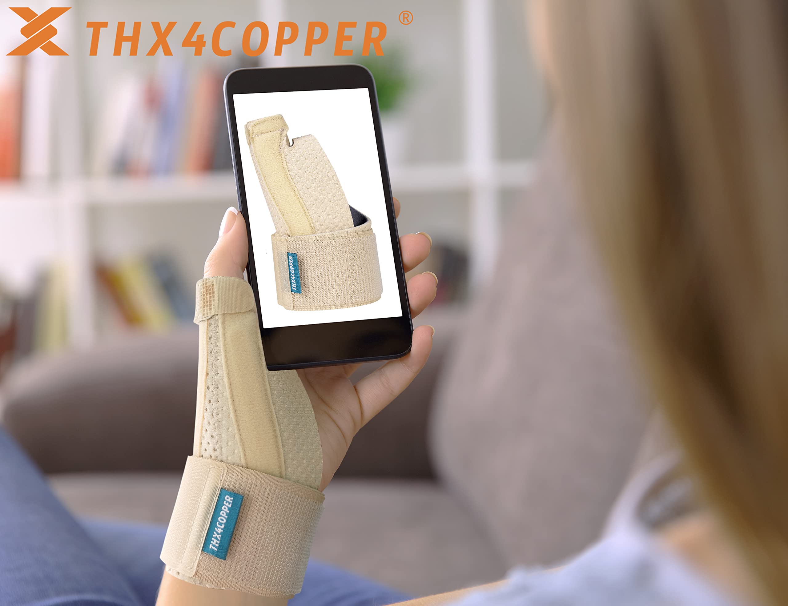 THX4COPPER Thumb & Wrist Stabilizer Splint for Blackberry Thumb,Thumb Pain Relief for Arthritis,Sprained,Tendonitis,Carpal Tunnel,Breathable&Stable,S-M(Beige)