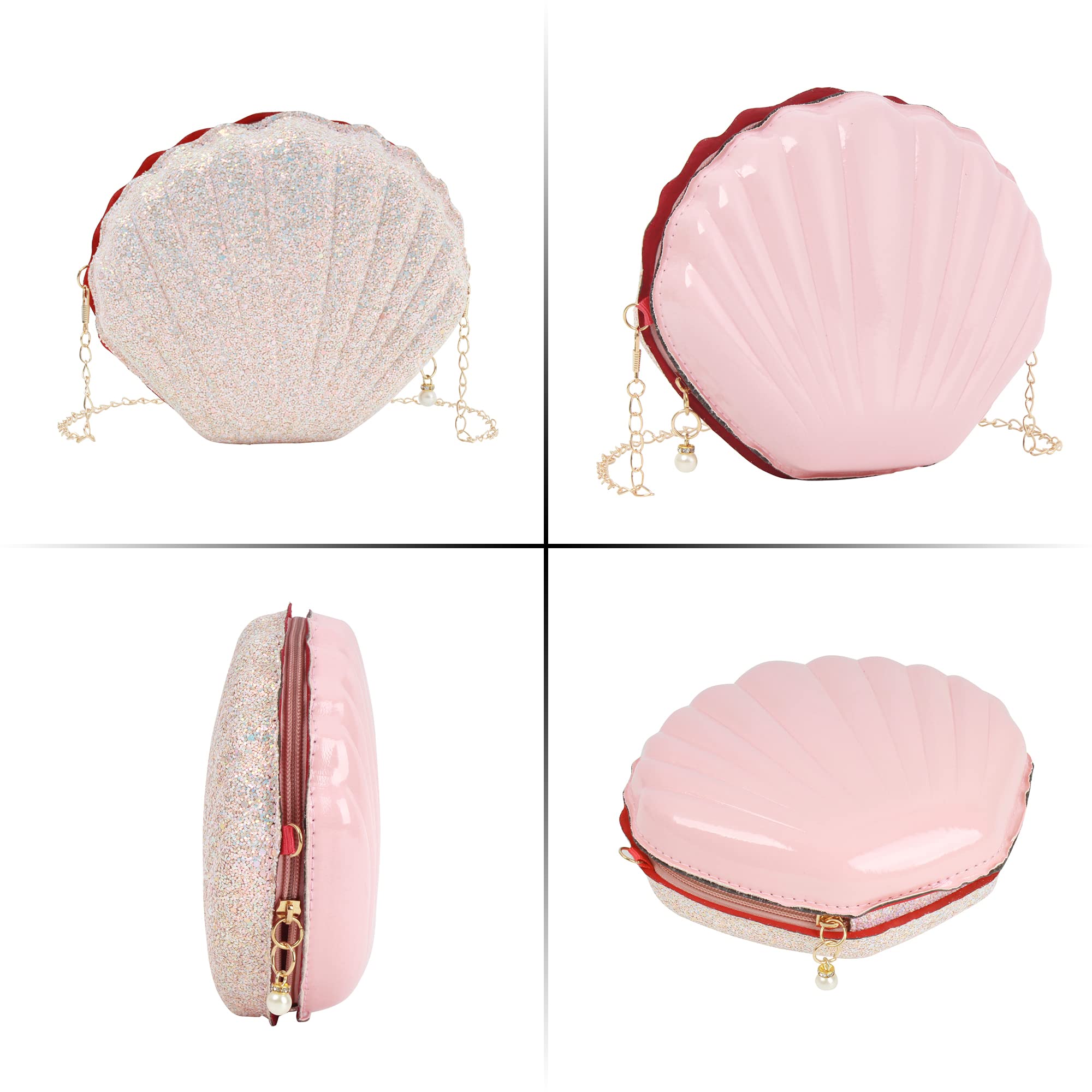 Women Mini Glitter Sequins Seashell Cross-body Bag Chain Strap Shoulder Bag Evening Clutch Handbag