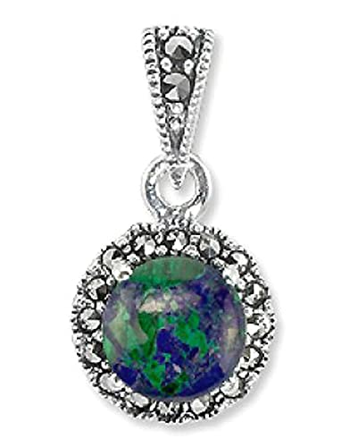 YourHolyLandStore 925 Sterling Silver - Eilat & Marcasite Stones Pendant - Made in Israel