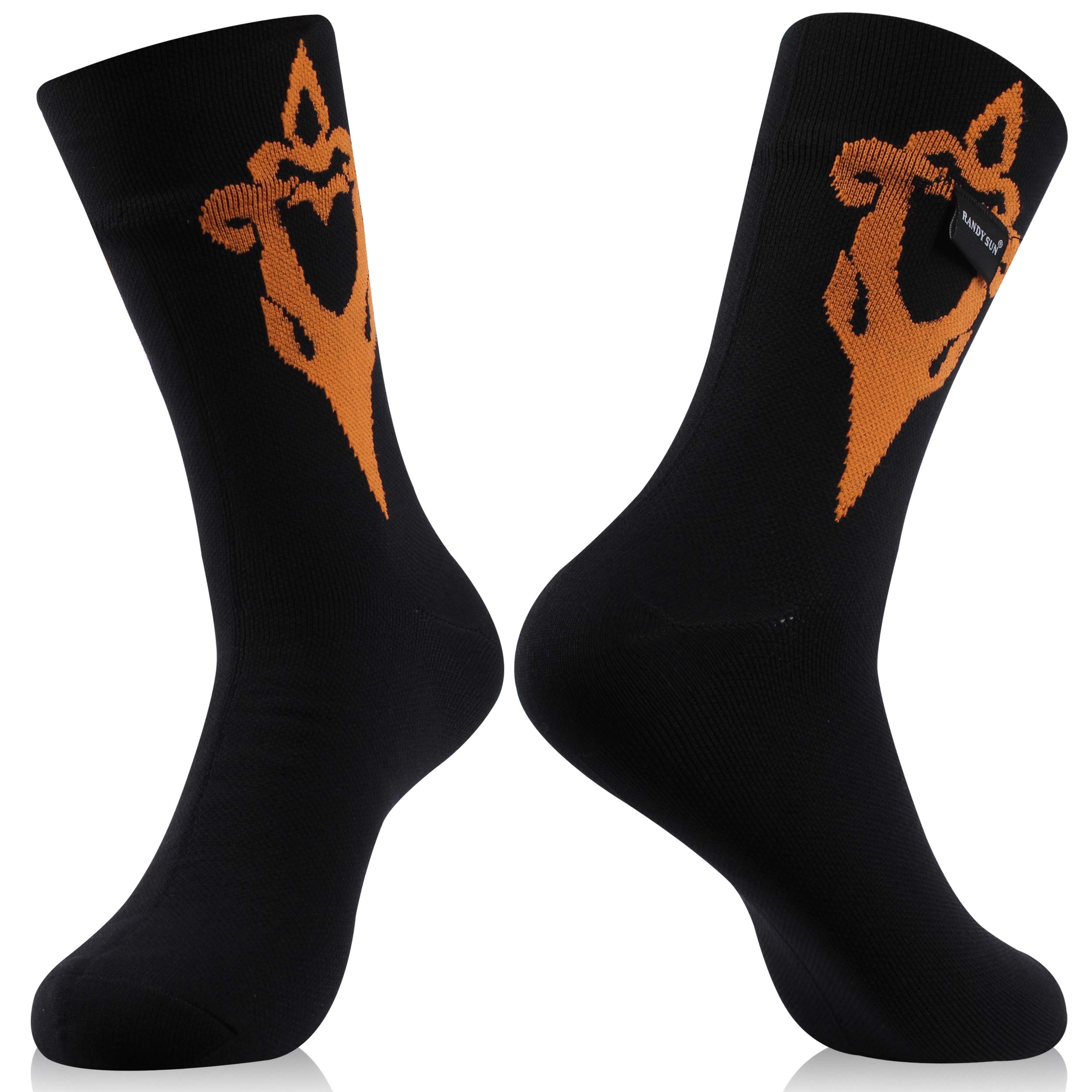RANDY SUN Merino Wool Lined Waterproof Socks, Unisex Hiking Trekking Comfortable Casual Boot Socks Black Orange M 1 Pair