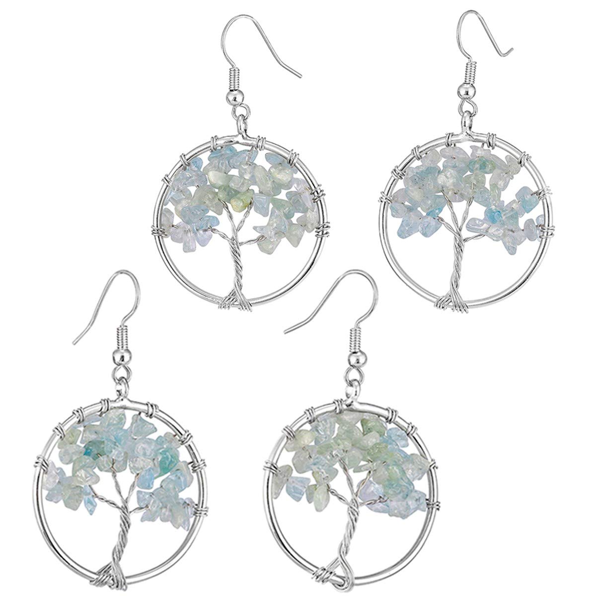 Nupuyai Amethyst Dangle Earrings, Tumbled Stones Hook Earrings for Women, Silver Plated