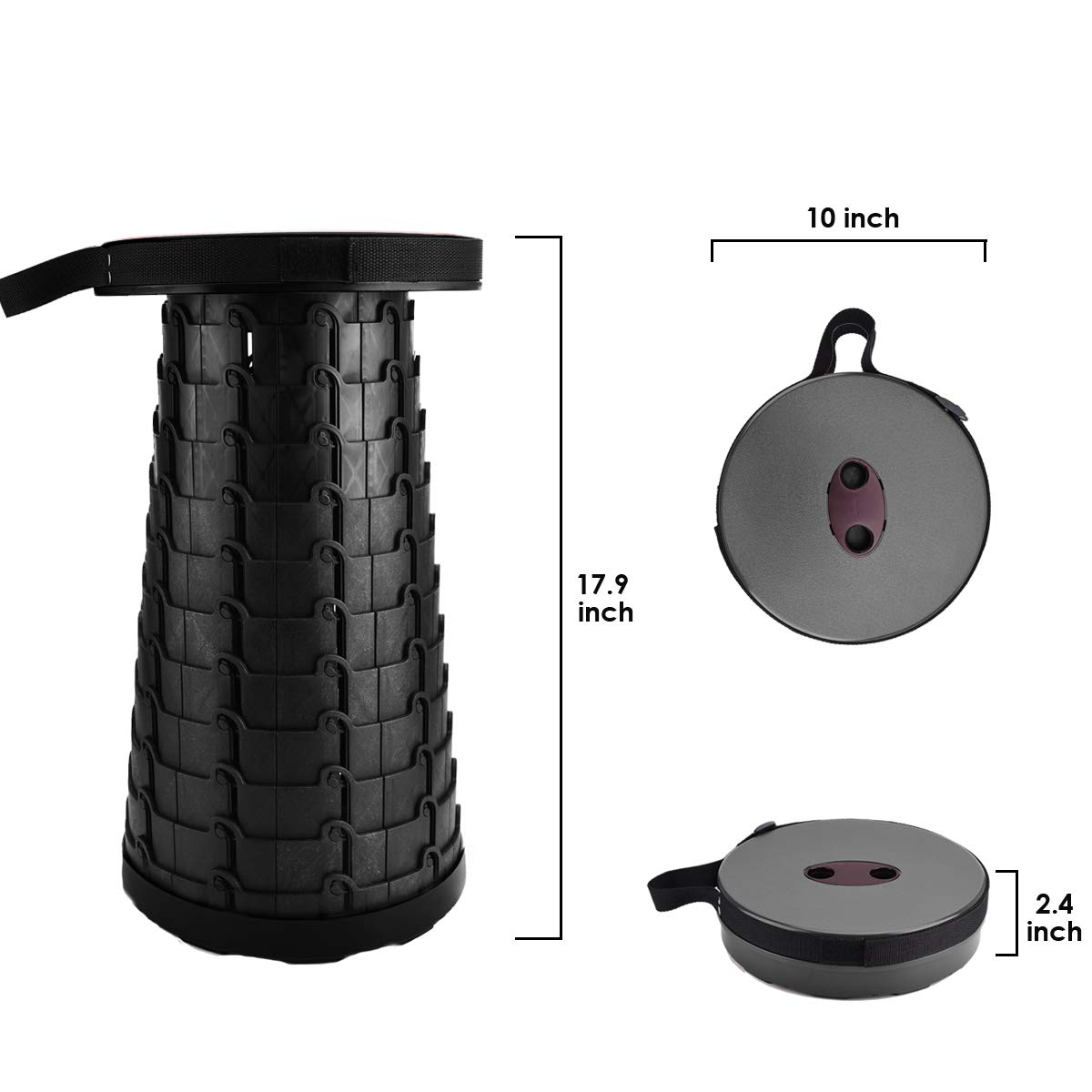 Prodigen Retractable Folding Stools Sturdy Portable Lightweight Plastic Stool, Holds up 287 Lbs, Outdoor Travel Camping Fishing Garden Folding Stool-Black