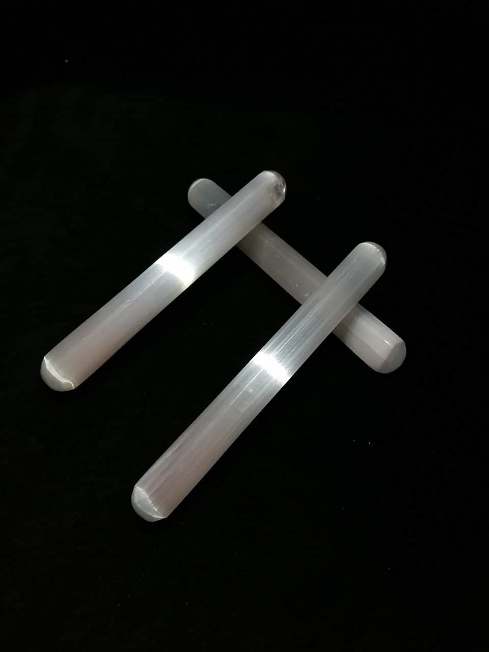 Three Selenite Massage Wand Polished, Self Care, Housewarming Gift, Healing Minerals and Crystals Size Around 15×2 cm 85 gr Each one