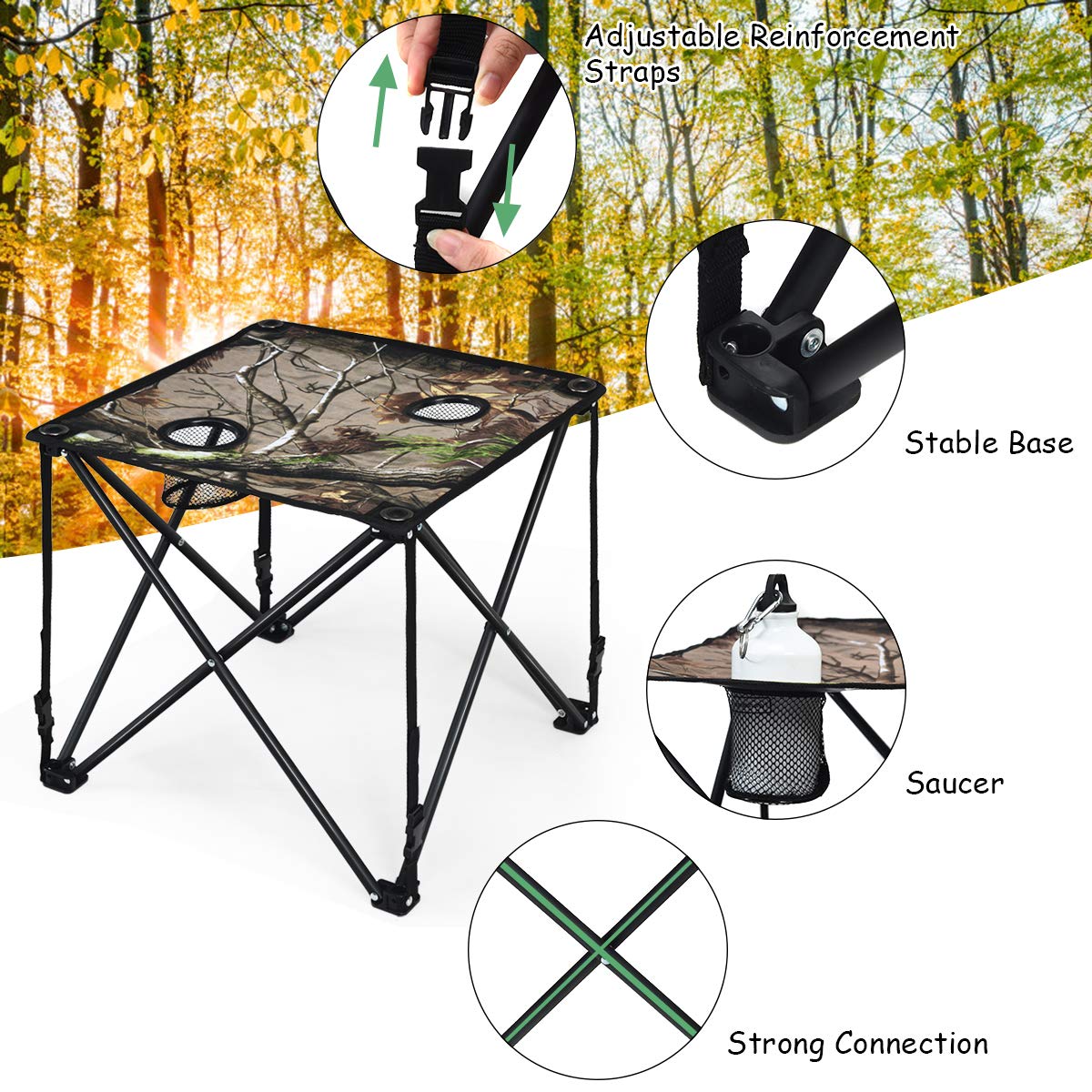 Tangkula Portable Camping Table, Lightweight Folding Camp Table with 2 Cup Holders and Carrying Bag for Outdoor Camping Hiking Picnic Hunting