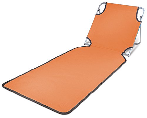 Portable Beach Mat Lounge Folding Chair – Folds Flat for Travel Adjustable Reclining Back – Outdoor Lightweight for Kids and Adults (Orange)