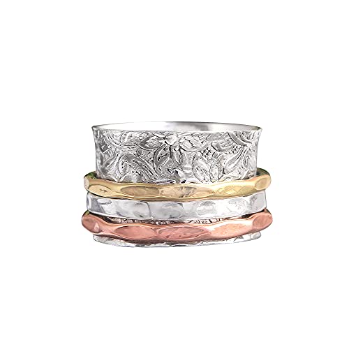 Three Tone Spinner Ring, 925 Sterling Silver, Statement Ring, Handmade Ring For Woman’s (6.5)