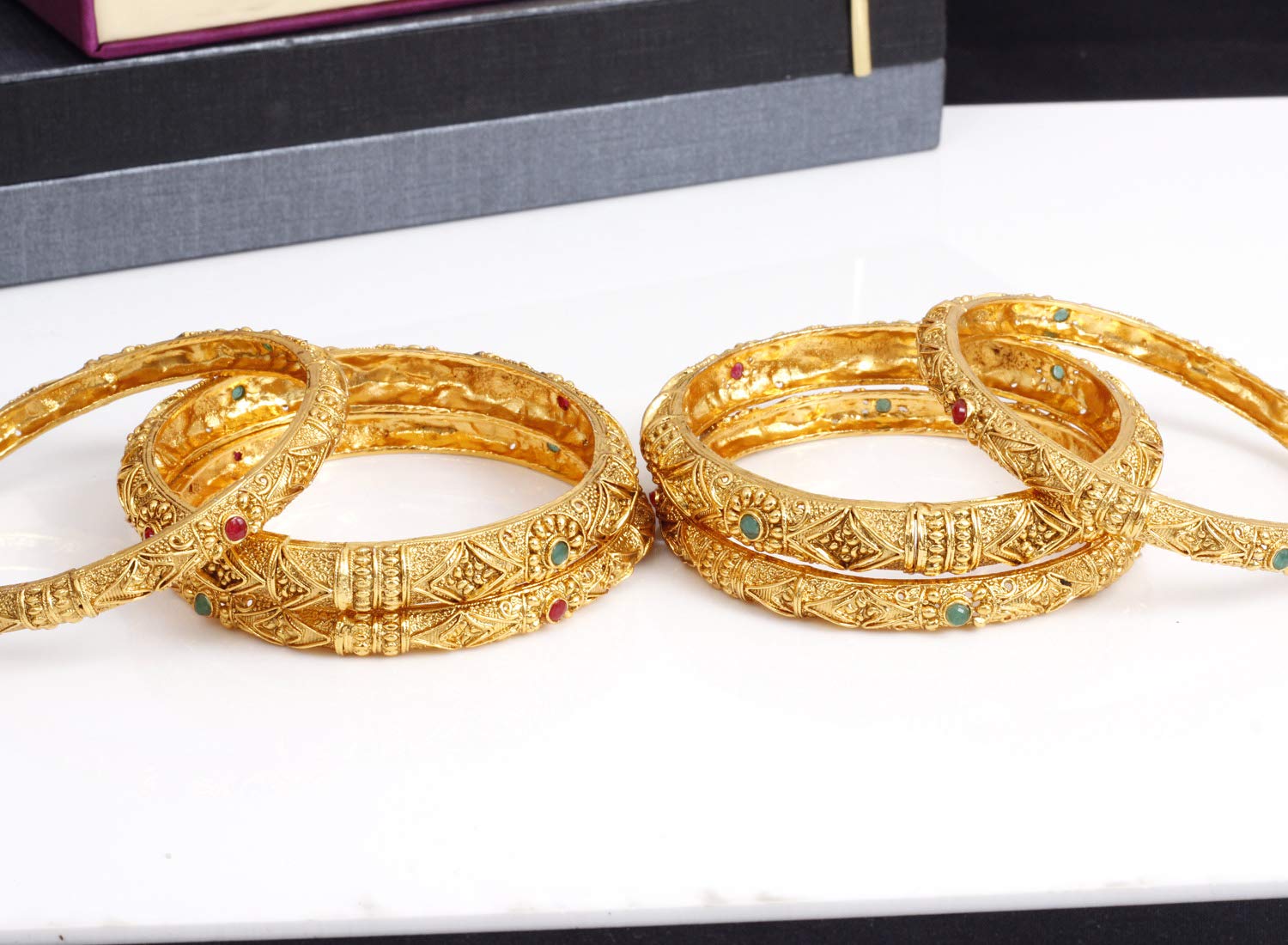 Ratna Indian Bollywood Ethnic Gold Tone Crystal Stone 6 pc Bangle Bracelet Set Traditional Bangle Set Wedding Costume Jewelry