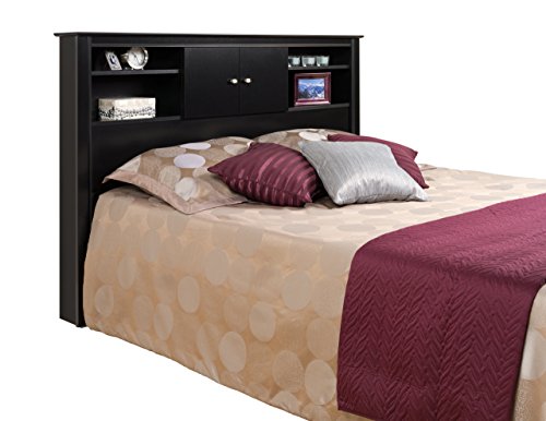 Prepac Kallisto Full/Queen Headboard with 5 Compartments and Doors, Bookcase Headboard for Full/Queen Size Beds 7.25" D x 68.25" W x 47" H, Black, BHFX-0302-1