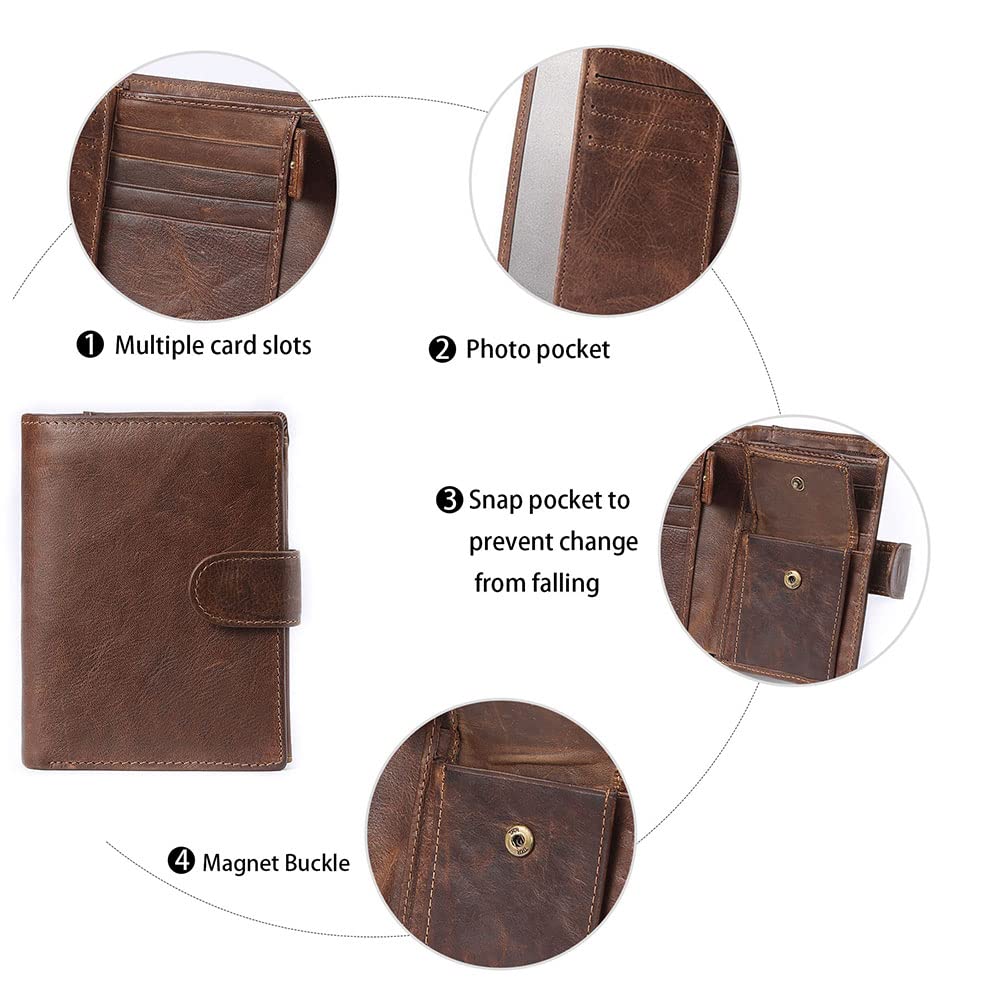 WULOUJIE Leather Wallet For Men, Travel Large Capacity Rfid Blocking Wallet, Bifold Wallets Can Be Hold Many Credit Card(coffee)