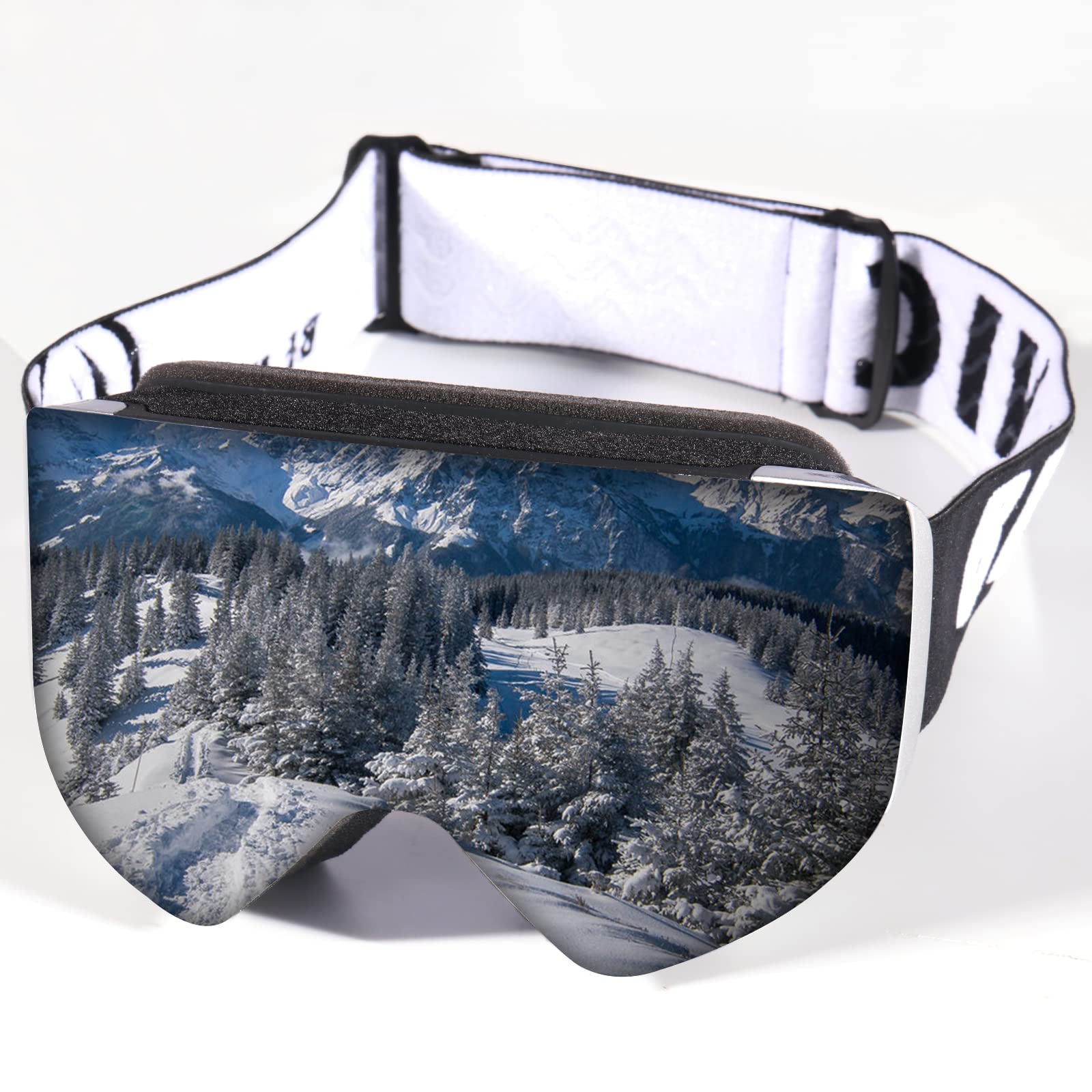 Ski Goggles, OTG Snowboard Goggles, Magnetic Interchangeable Lens,Anti-Fog 100% UV Protection Goggles for Men & Women(Black), Black, One Size