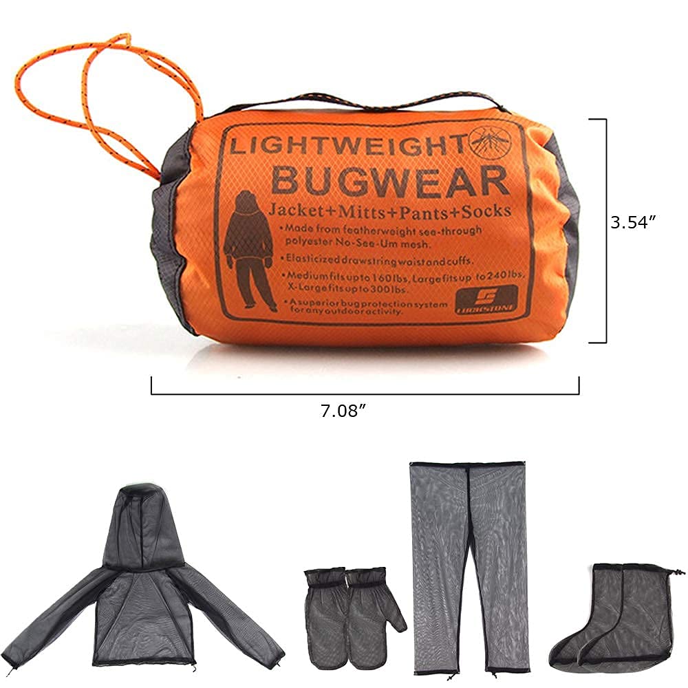 Sofiey 4 Pieces Mosquito Net Suit– Jacket Hood & Pants& Mitts & Socks Sets Light-Weight& Breathable Mesh Clothing for Men & Women, Ideal for Fishing, Hiking, Camping, Farming and Gardening (L/XL)