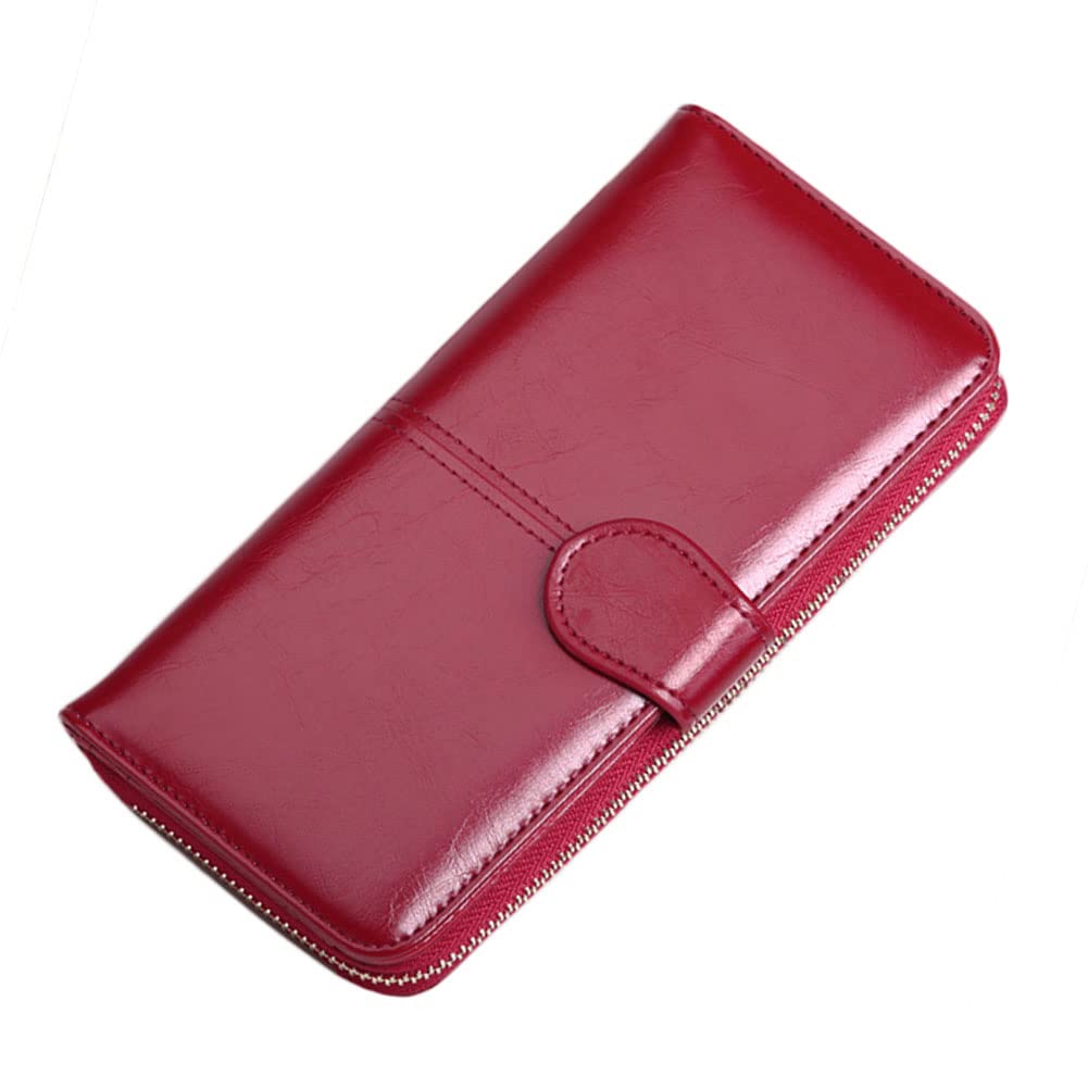 YOBOKO Womens Long Trifold Wallet Large Card Cases Holder Money Organizers (Wine Red)