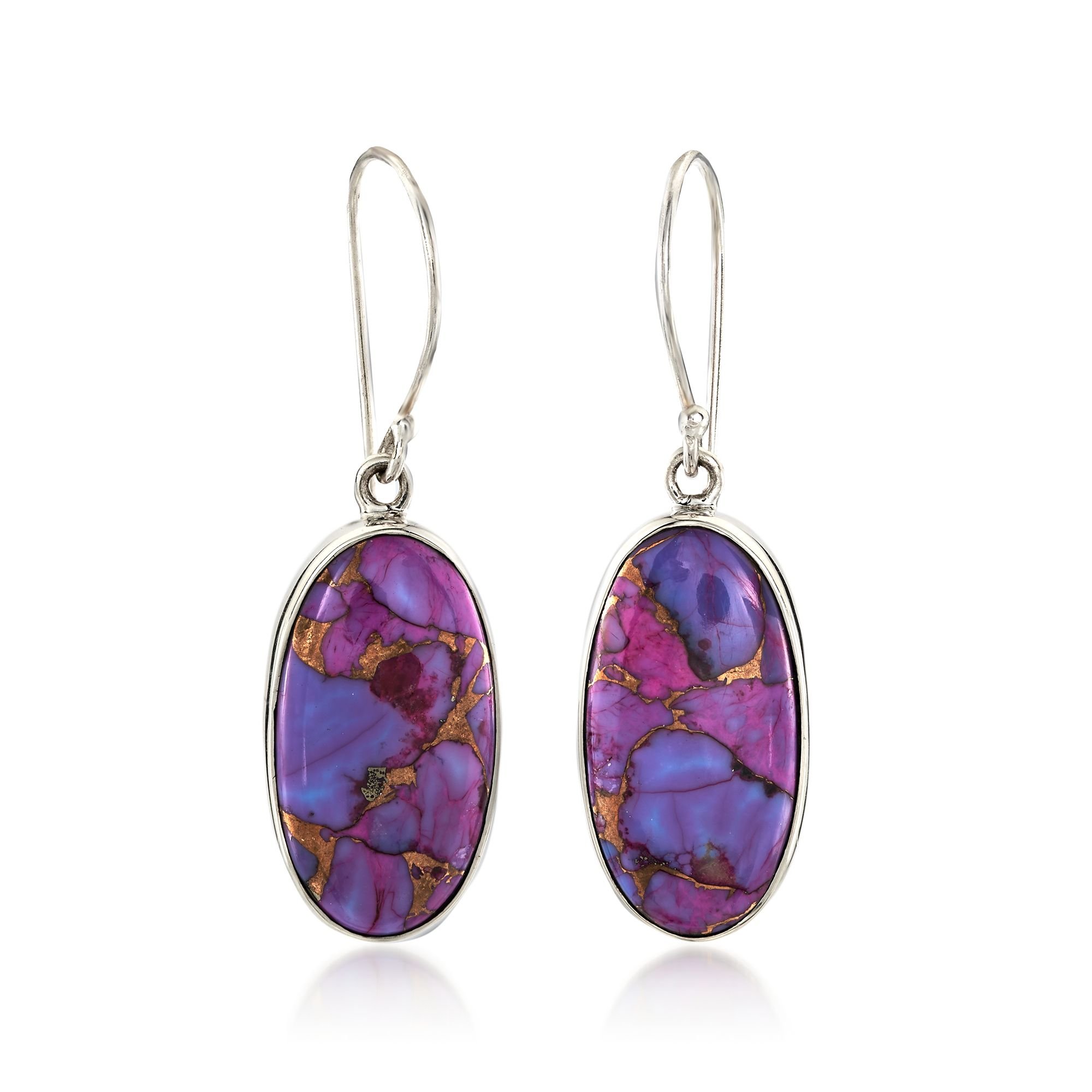 Ross-Simons Purple Turquoise Oval Drop Earrings in Sterling Silver