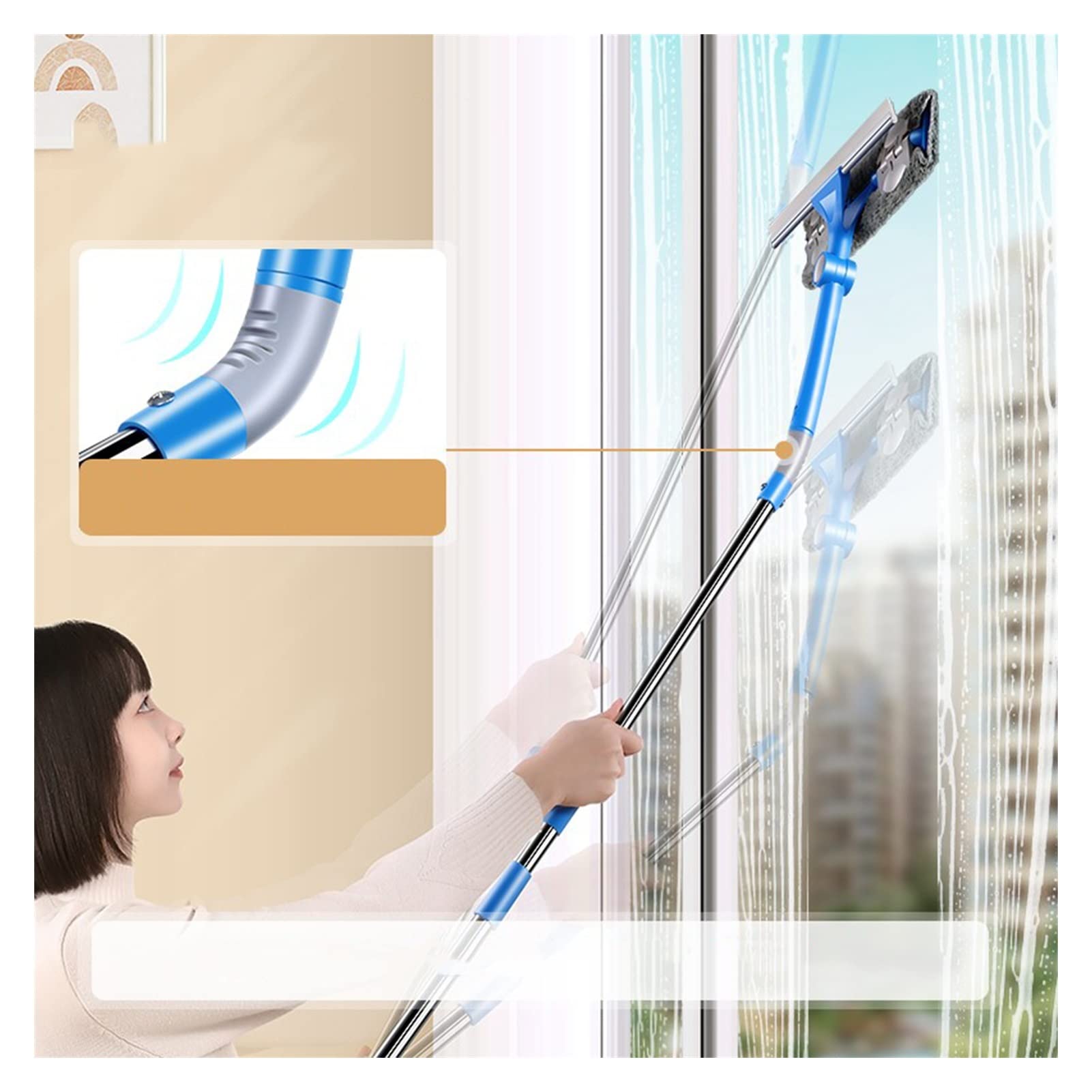 YUXI8541NO Glass Squeegee Squeegee for Window Cleaning, Squeegee Microfiber Scrubber Combi with Stainless Steel Pole, Squeegee Window Cleaner for Glass Door Squeegee