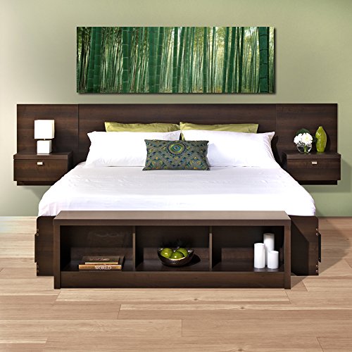 Prepac Series 9 Designer Floating King Headboard with Nightstands, Espresso