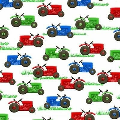 Strong-Store Nursery Baby Fabric - Farm Life Tractors on White - Yard 100% Cotton