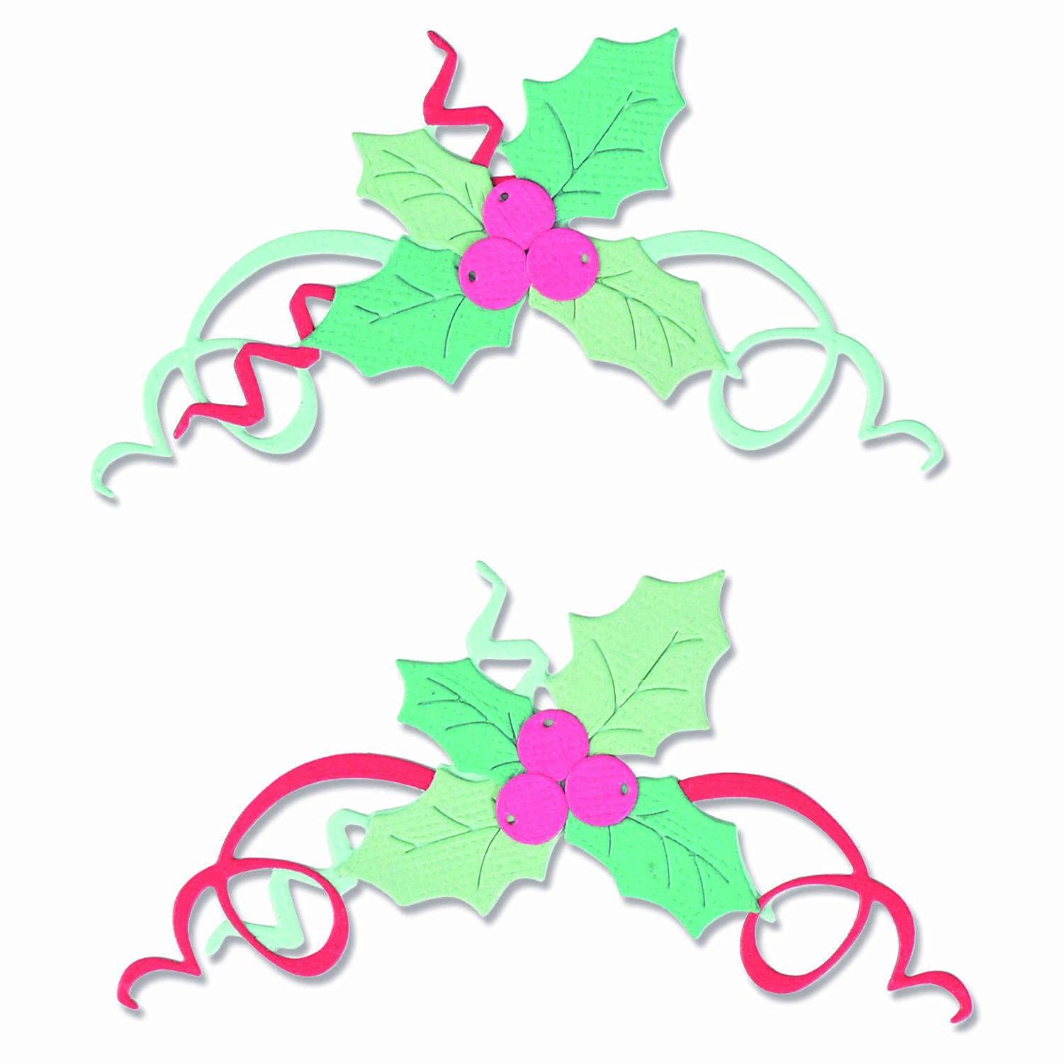 Sizzix Thinlits Dies Boughs of Holly 2 7/8 x 3 1/8 inches - 5/8 x 3/4 inches 664700 (Click to View Colorized Sample) Bundled with Artsiga Crafts Small Crafts Bag