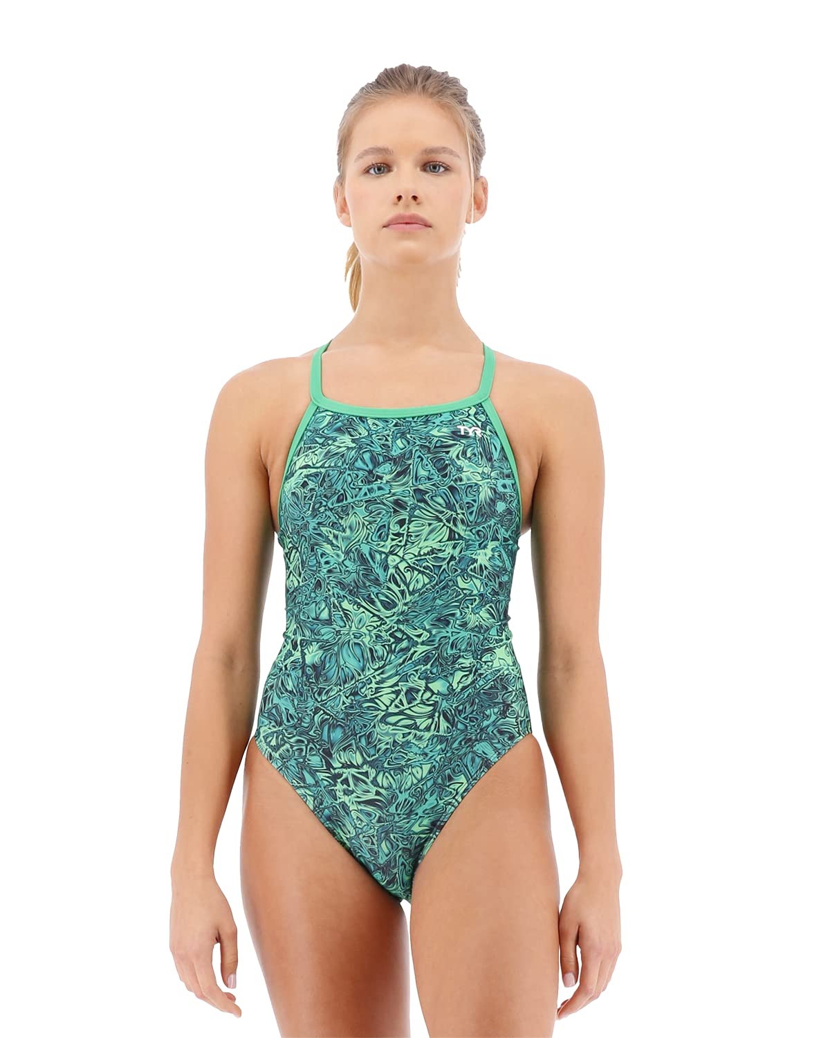 TYR Women's Standard Nebulous Diamondfit Swimsuit, Green, 28