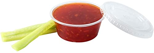 TashiLiving [100Sets-2oz] Jello Shot Cups,Condiment Containers,Disposable Plastic Cups With Lids