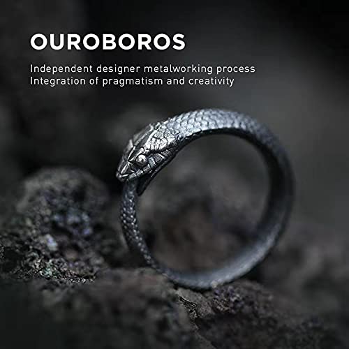 Yocoyee Personality Black Snake Ring Biting Tail Open Adjustable Animal Ring for Men and Women