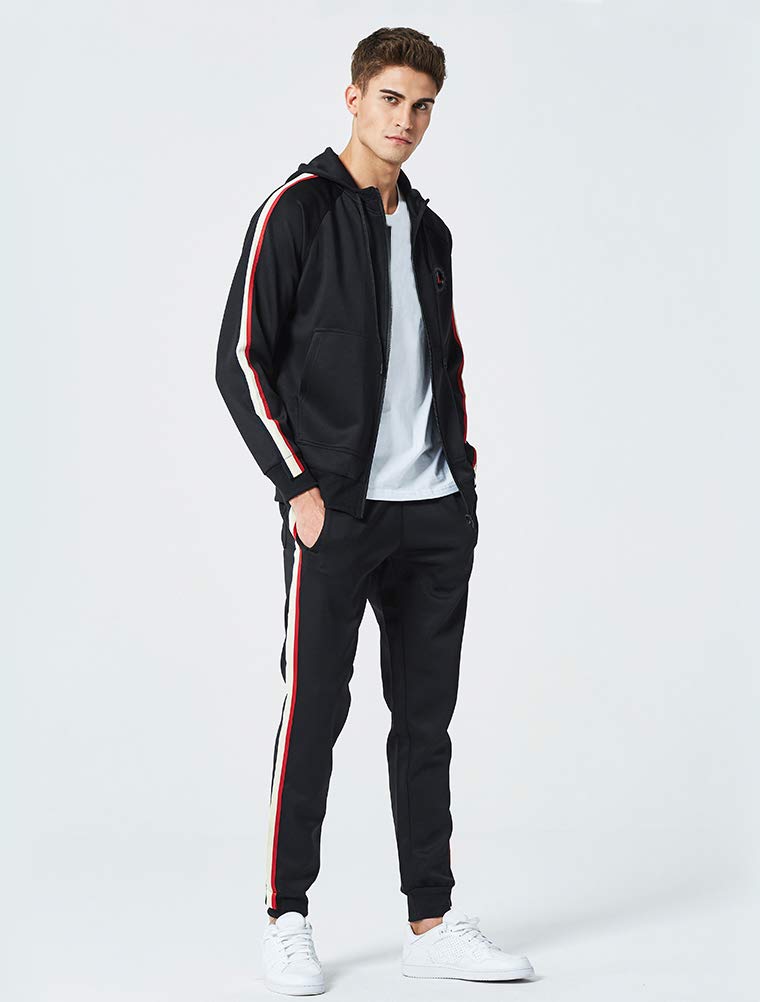 PASOK Men's Casual Tracksuit Set Long Sleeve Full-Zip Running Jogging Athletic Sweat Suits (L, Style 2 Black)
