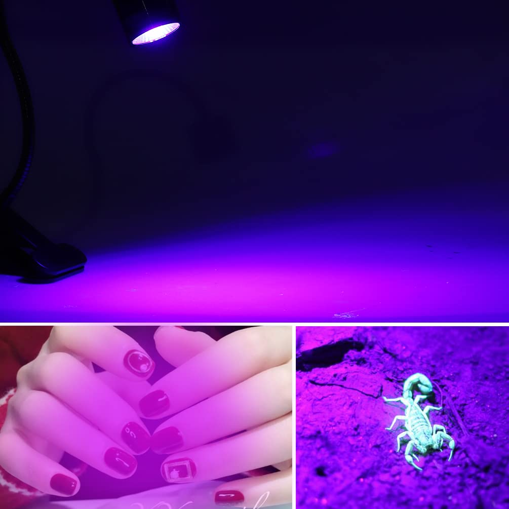 YQNLIFA Upgraded 6W 385-400nm Black Light Fixtures with 15.2inch Gooseneck and Clamp, 59inch Cord+USB Input+Switch, for Gel Nail and Ultraviolet Curing, Portable Blacklight