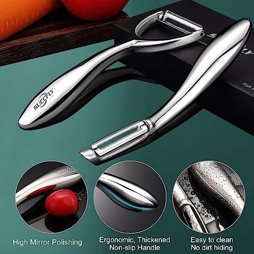 SUCCFLY Vegetable Peeler Stainless Steel, Premium Potato Peelers for Kitchen, Veggie Fruit Peeler, Apple Carrot Cucumber Peeler,Ultra Sharp Rotary Blade, Heavy Duty Ergonomic Handle (5-year warranty)