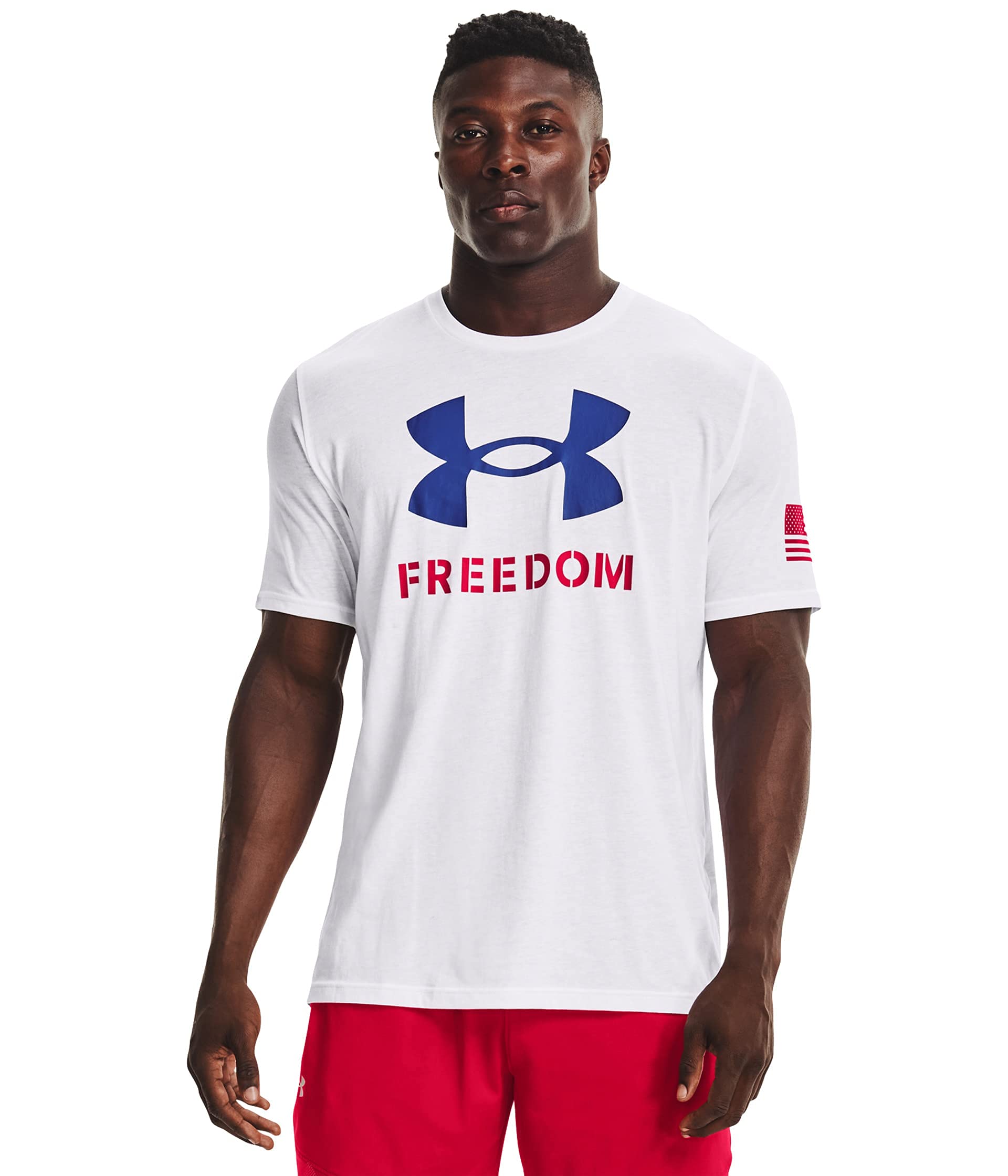 Under Armour Men's New Freedom Logo T-Shirt, White (100)/Royal, Large