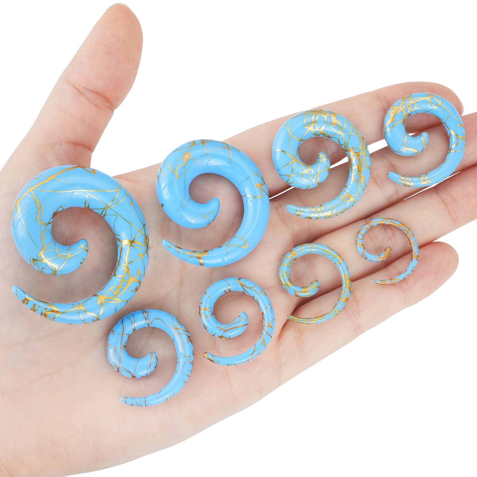 YOFANST 8 Pairs UV Acrylic Spiral Snail Tapers Ear Stretching Kit 12G-1/2 inch, black