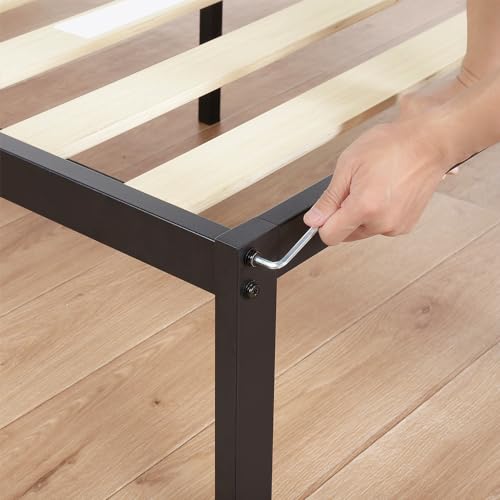 PrimaSleep 14 Inch Modern Metal Platform Bed Frame/Easy Assembly/Mattress Foundation/Wood Slat/No Box Spring Needed/Twin/Black