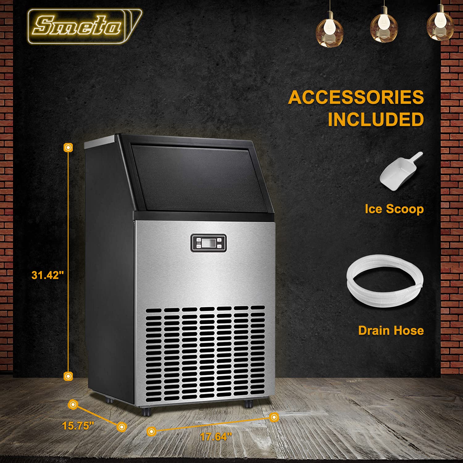 Undercounter Ice Maker Machine Commercial, Built in Nugget Ice Cubes 100 LBS/24H with 33LBS Large-Capacity, Freestanding|Countertop Crushed Ice Machine for Commercial Use Bar Coffee Restaurant Office