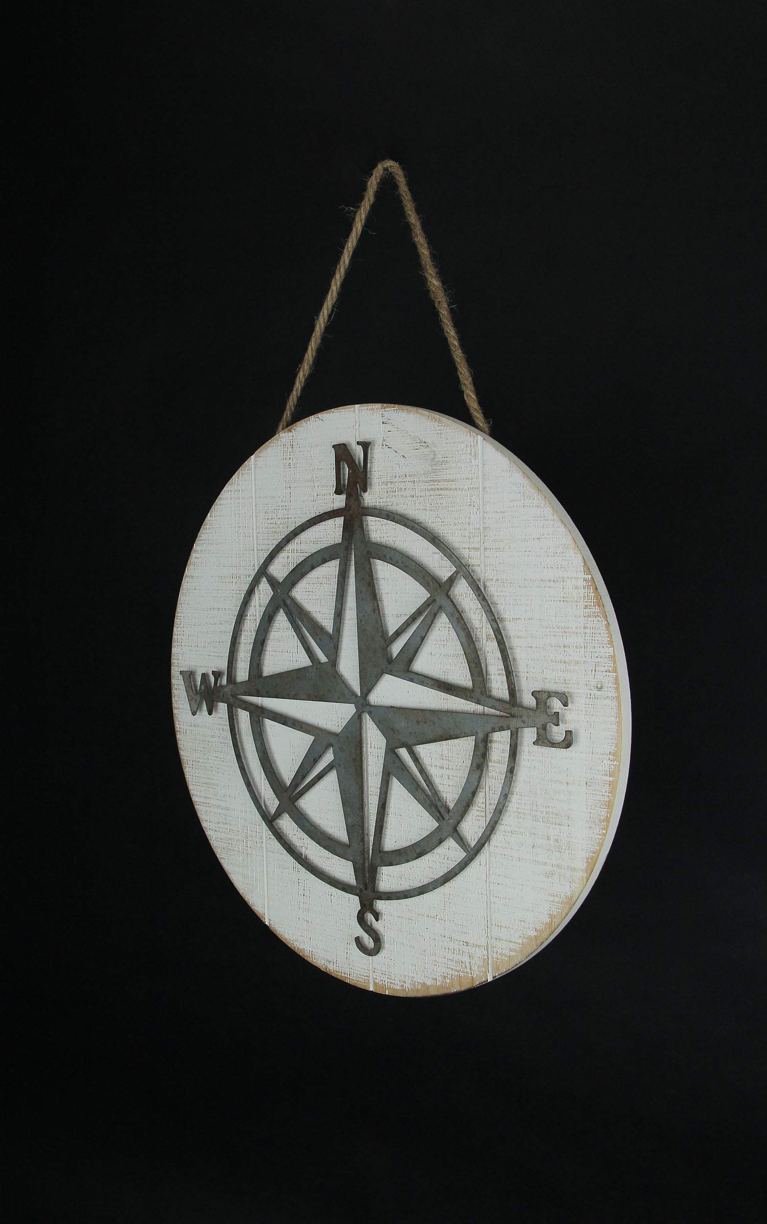 Things2Die4 Galvanized Metal and Wood Nautical Compass Rose Wall Hanging 14 Inch Diameter