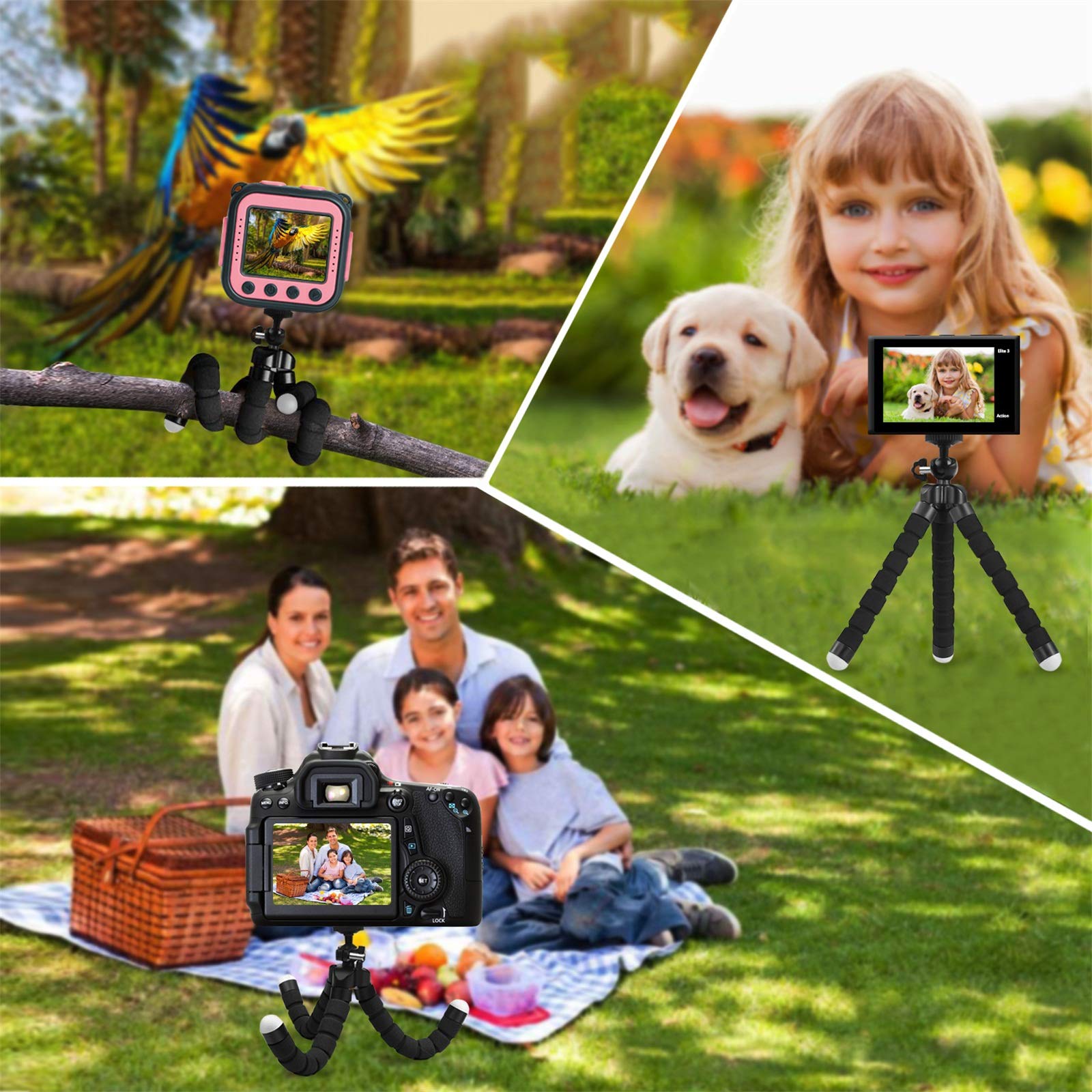 PROGRACE Mini Tripod Flexible Tripod for PROGRACE Kids Waterproof Camera Action Camera Lightweight Tripod Grip Stability