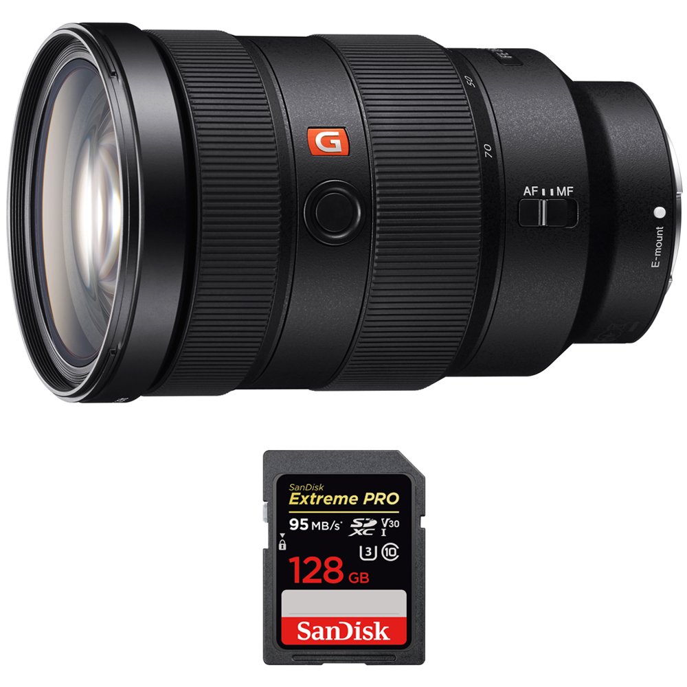 Sony (SEL2470GM) FE 24-70mm F2.8 GM Full Frame E-Mount Lens w/Sandisk Extreme PRO SDXC 128GB UHS-1 Memory Card