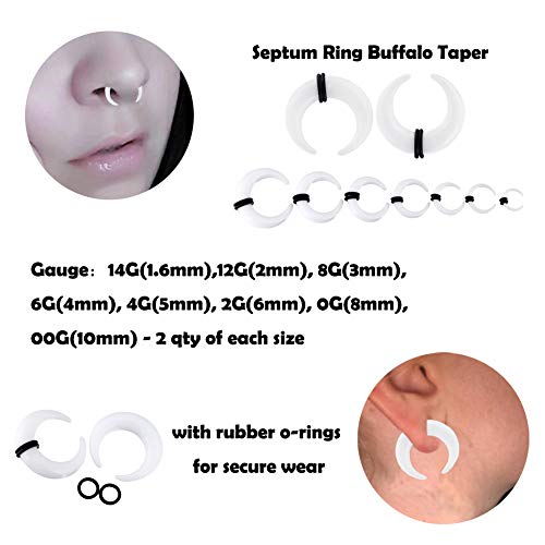 YOFANST Ear Stretching Kit 70 Pieces 14G-00G Ear Gauges Expander Set Acrylic Tapers Plugs Spiral Crescent Piercing Jewelry, White