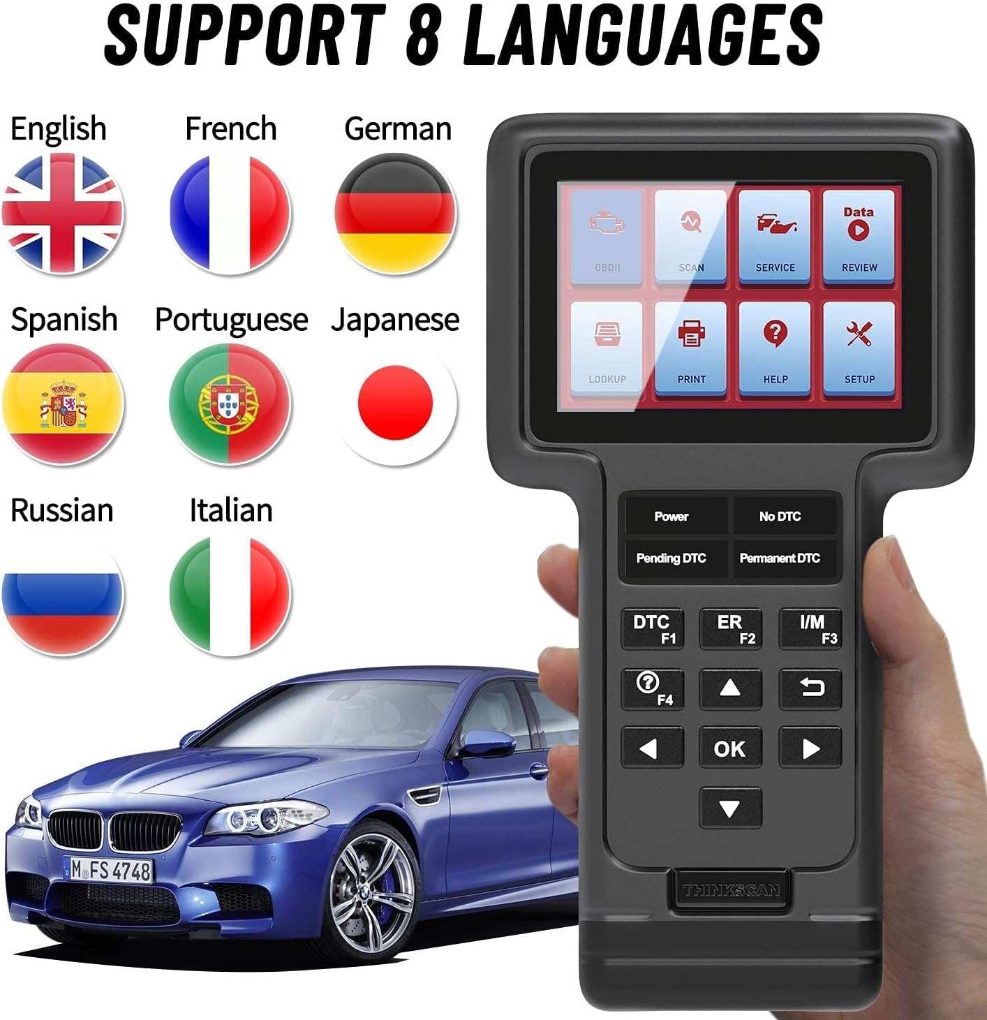 ThinkScan OBD2 Code Reader Compatible for BMW,Thinkcar 10 Modes Full System Vehicles Diagnosis Scan Tool with Oil EPB SAS ETS D-PF Reset Functions Lifetime Free Update