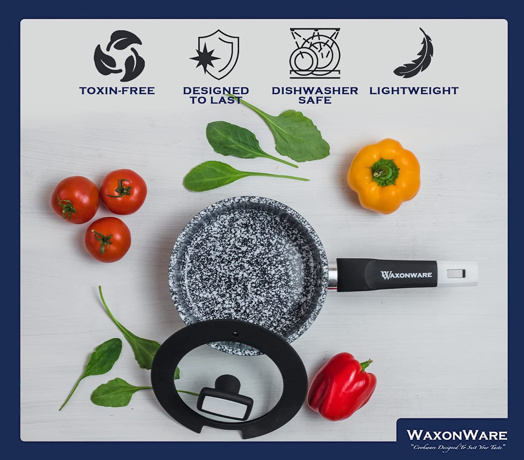 WaxonWare 1.75 Quart Ceramic Nonstick Pan with Lid - Non Toxic Nonstick Cookware, Free of APEO, PFOA, PTFE, Cadmium, & Lead - Small Sauce Pan with Lid & Bakelite Stay-Cool Handle (STONETEC Series)