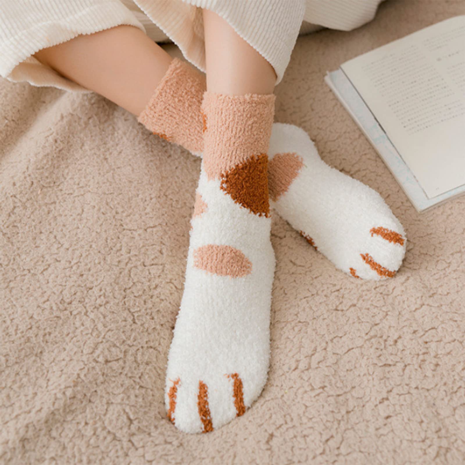 vljsfkh Cat Paw Socks, 2/6Pairs Cat Claw Socks, Cute Socks for Women, Cartoon Thickened Cat Paw Floor Socks