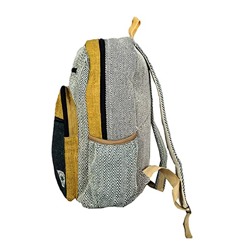 VIBRANIC Himalayan HEMP Laptop Backpack - THC Free - 13β/15β Laptop Compartment - All Natural Handmade - Multi-Pocket - Yellow Green Shade - Made in Nepal