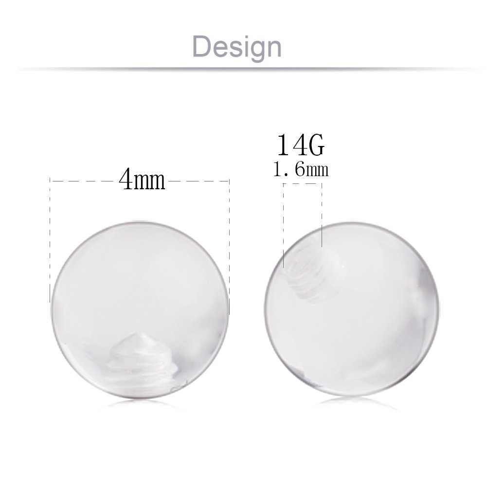 Ruifan 10PCS 4mm Clear UV Acrylic Externally Threaded Replacement Balls Retainer Body Jewelry Piercing Barbell Parts for Lip Eyebrow Tongue Belly Navel Nose Nipple Ring 14G